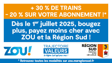 Abonnement ZOU! Mensuel Flex : abonnement TER, jusqu’à -70% | TER SUD Provence-Alpes-Côte d’Azur